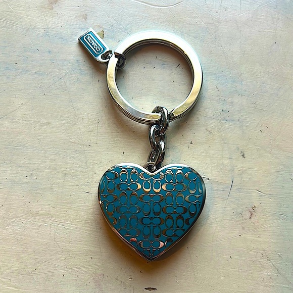 Coach | Accessories | Coach Rare Teal Blue Silver Locket Heart Keychain ...